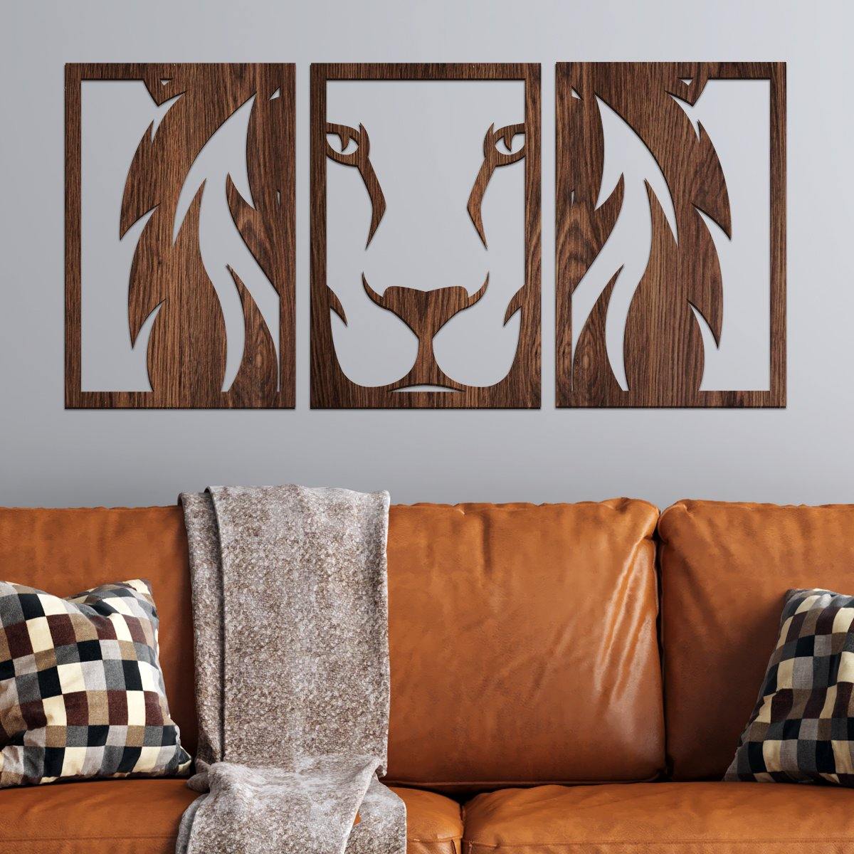 León - Cuadro tríptico moderno en madera – TODO LÁSER Y 3D