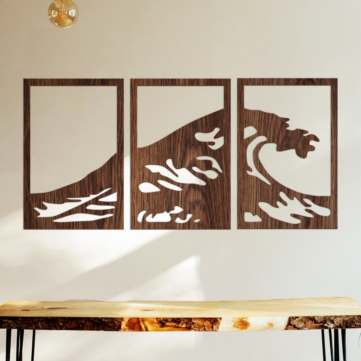 Ola - Cuadro tríptico moderno en madera – TODO LÁSER Y 3D